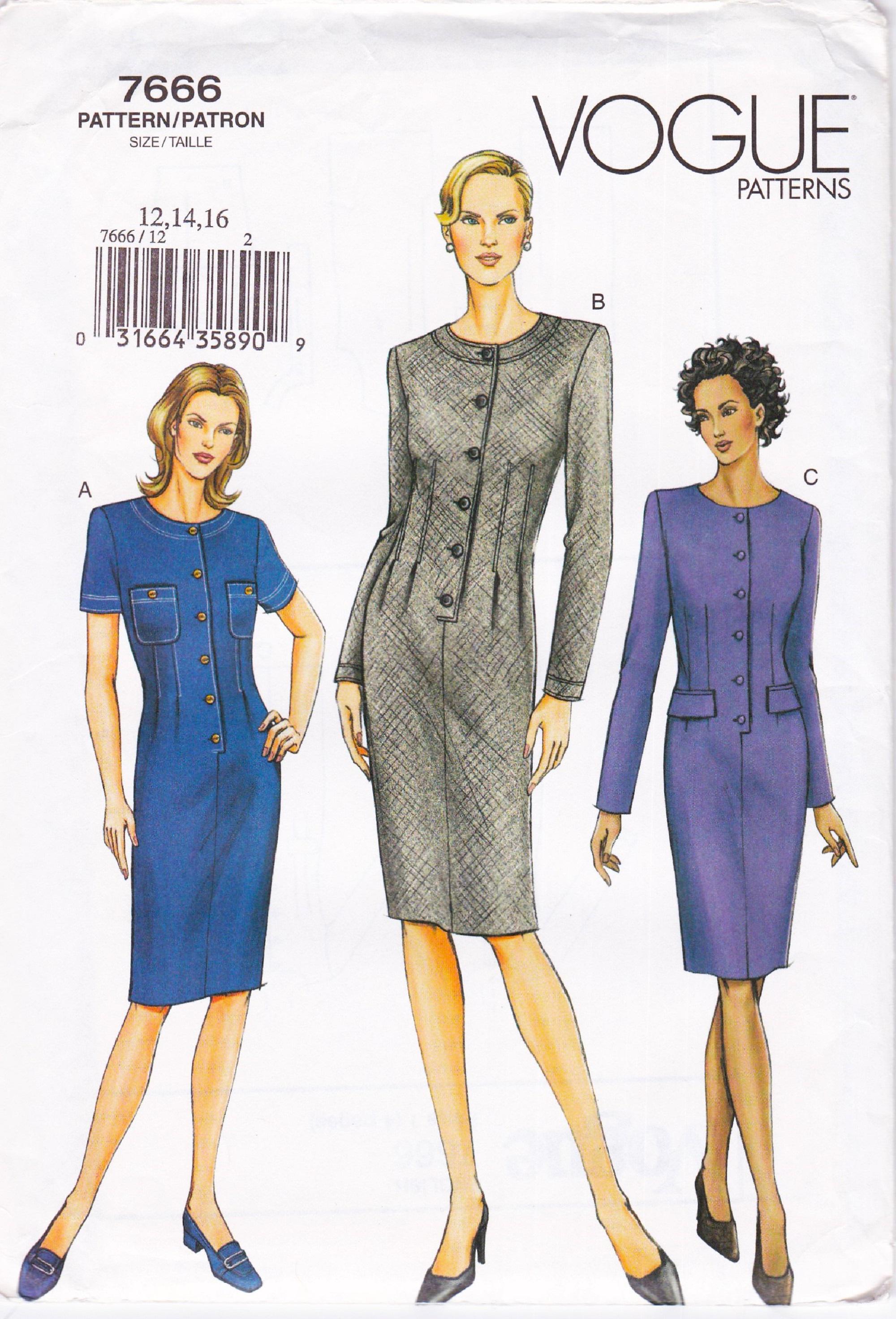Vogue 7666 Sewing Pattern Dress Sizes 12 14 16 Bust 34 36 38 Uncut - Etsy