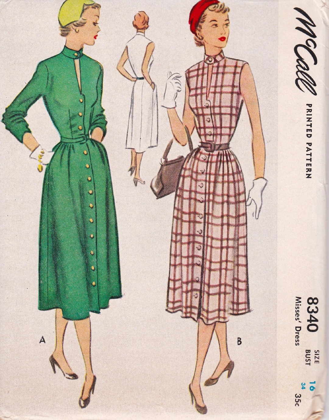 Mccall 8340 Vintage 1950s Sewing Pattern Dress Size 16 Bust 34 Unused ...