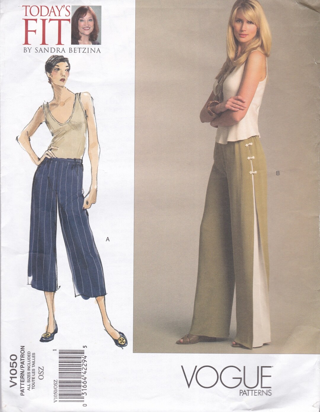 Vogue 1050 Todays Fit Sewing Pattern by Sandra Betzina Pants Capris ...