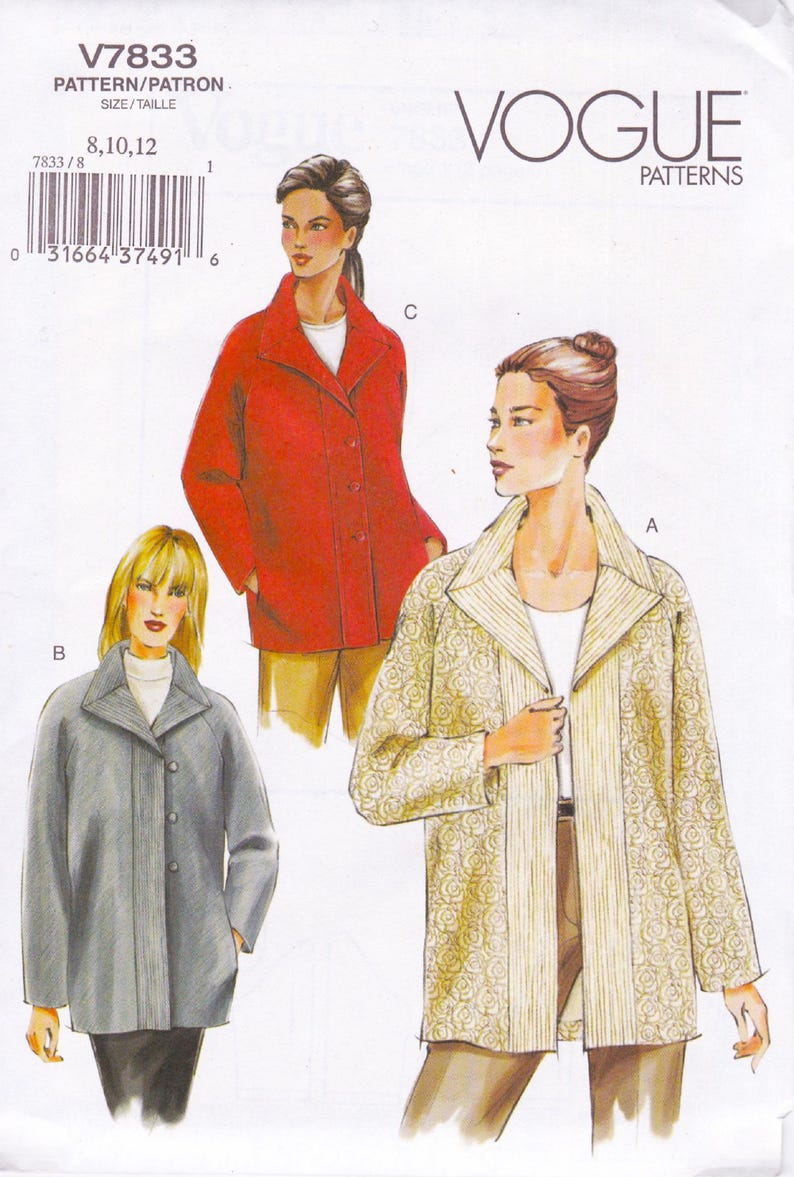 Vogue 7833 Vintage Sewing Pattern Jacket Coat Sizes 8 10 12 Uncut - Etsy