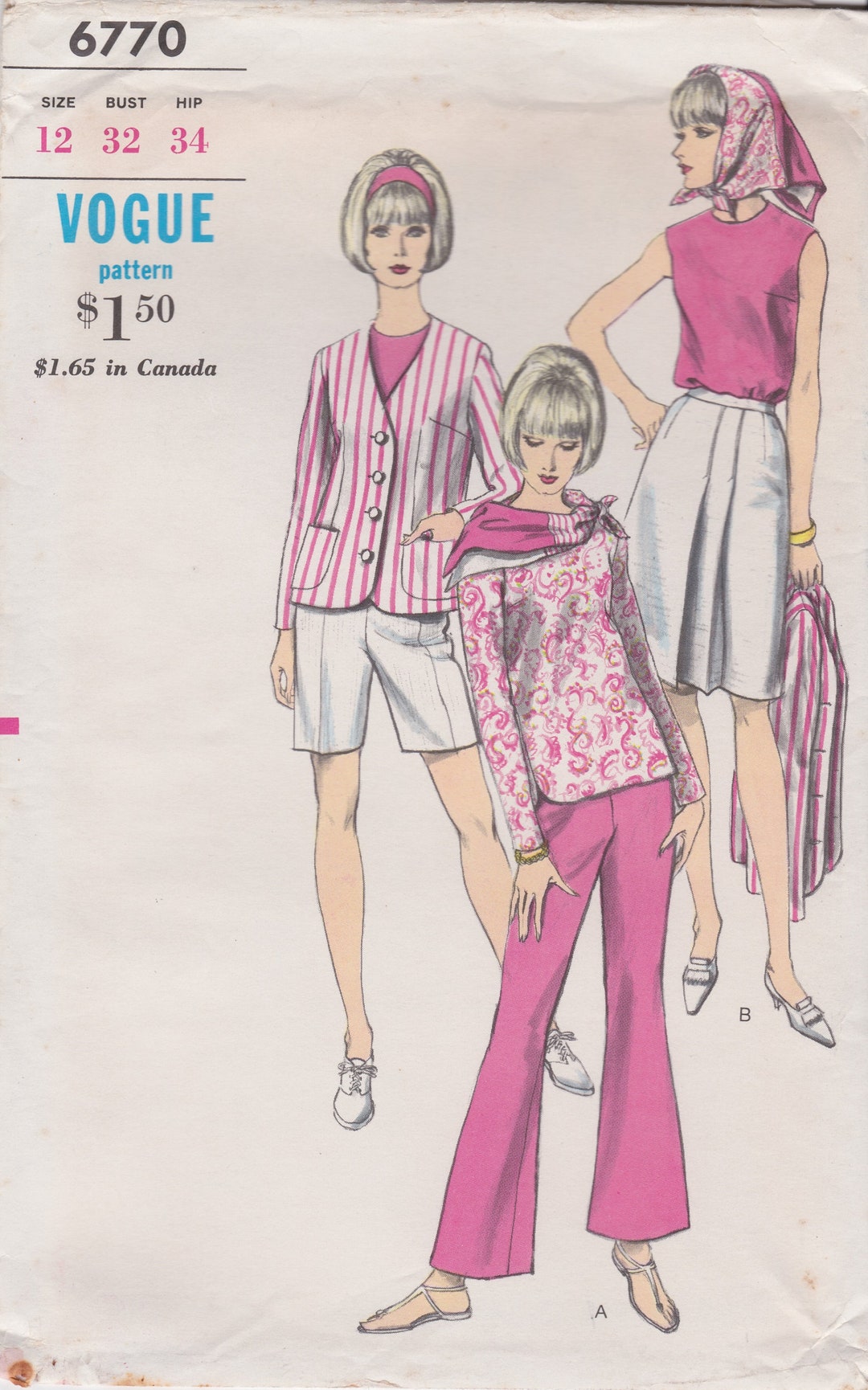 Vogue 6770 Vintage 1960s Sewing Pattern Jacket Trousers Pants Shorts ...