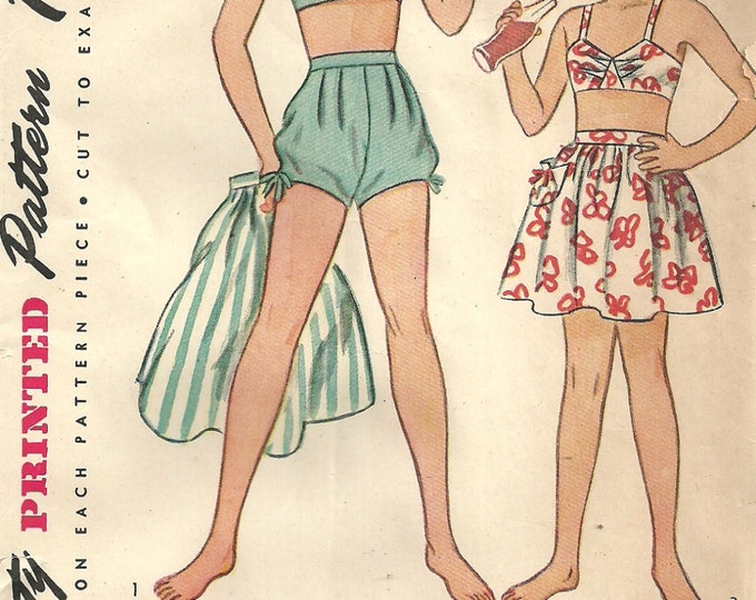 Simplicity 1651 Vintage 1940s Sewing Pattern // Swimsuit Bathing Suit ...