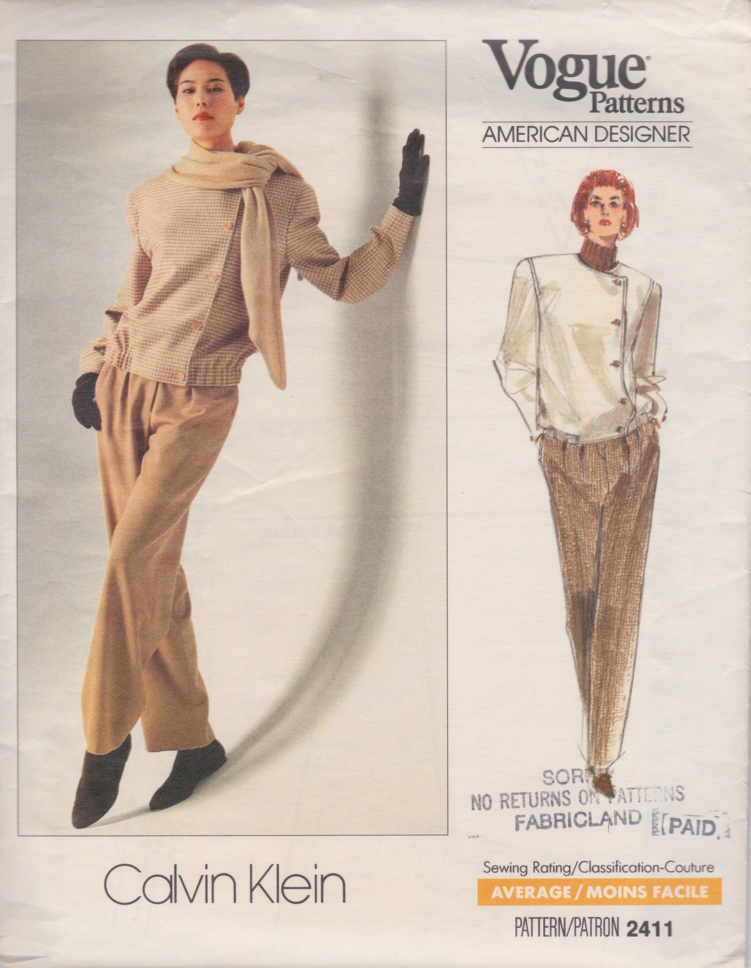 Vogue 2411 Vintage Designer Sewing Pattern by Calvin Klein Pants Jacket ...