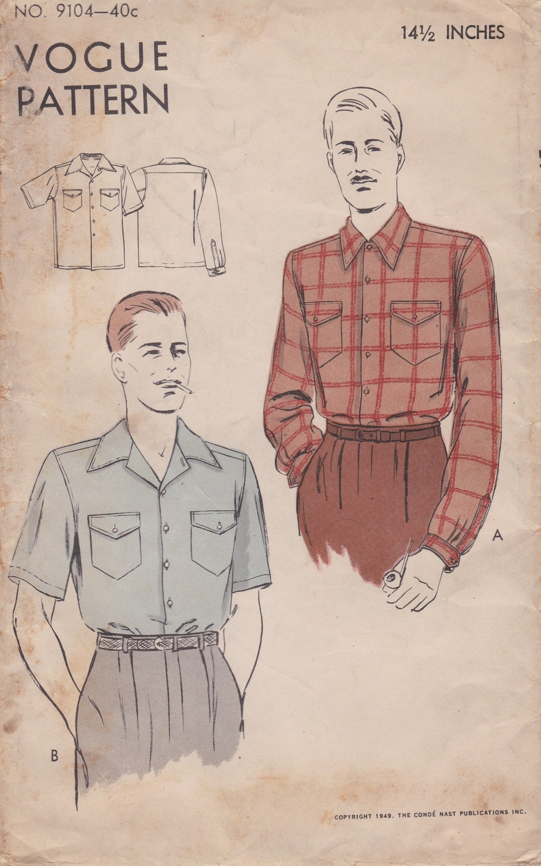 Vogue 9104 Vintage 1940s Sewing Pattern for Men Mans Shirt Chest 36 - Etsy