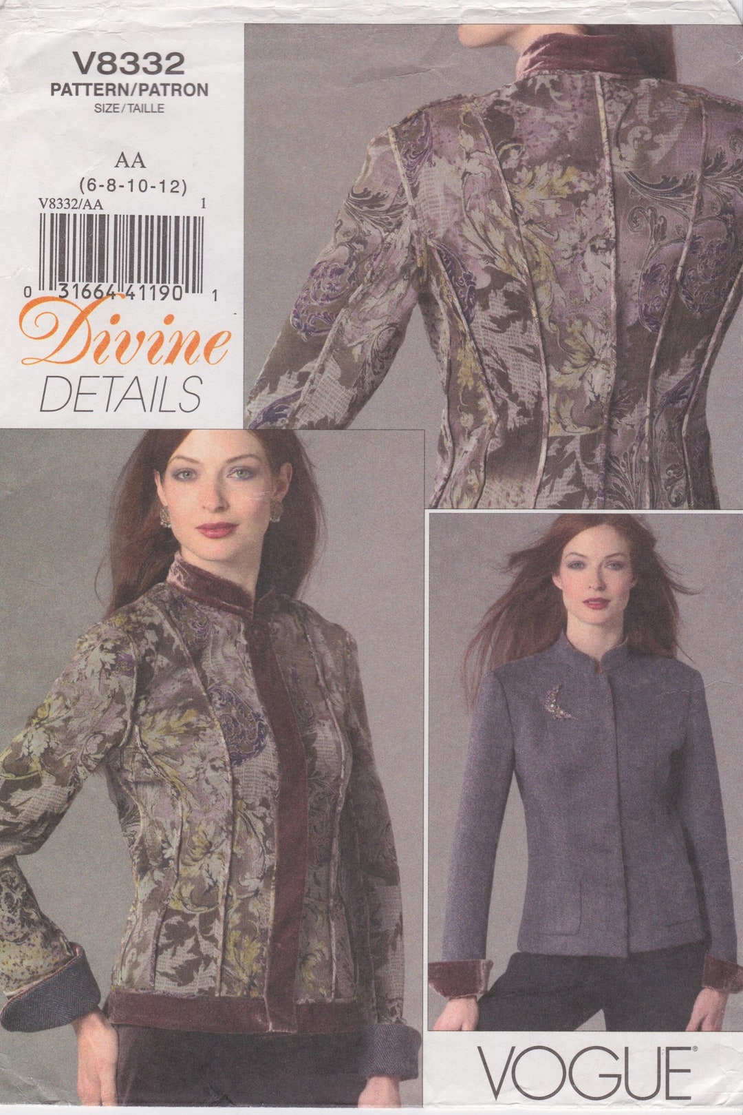 Vogue Divine Details 8332 Sewing Pattern Reversible Blazer Jacket Coat ...