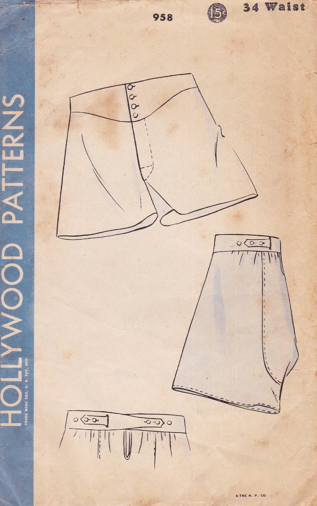 Hollywood 958 Original Vintage 1940s Mans Sewing Pattern Boxer Shorts ...