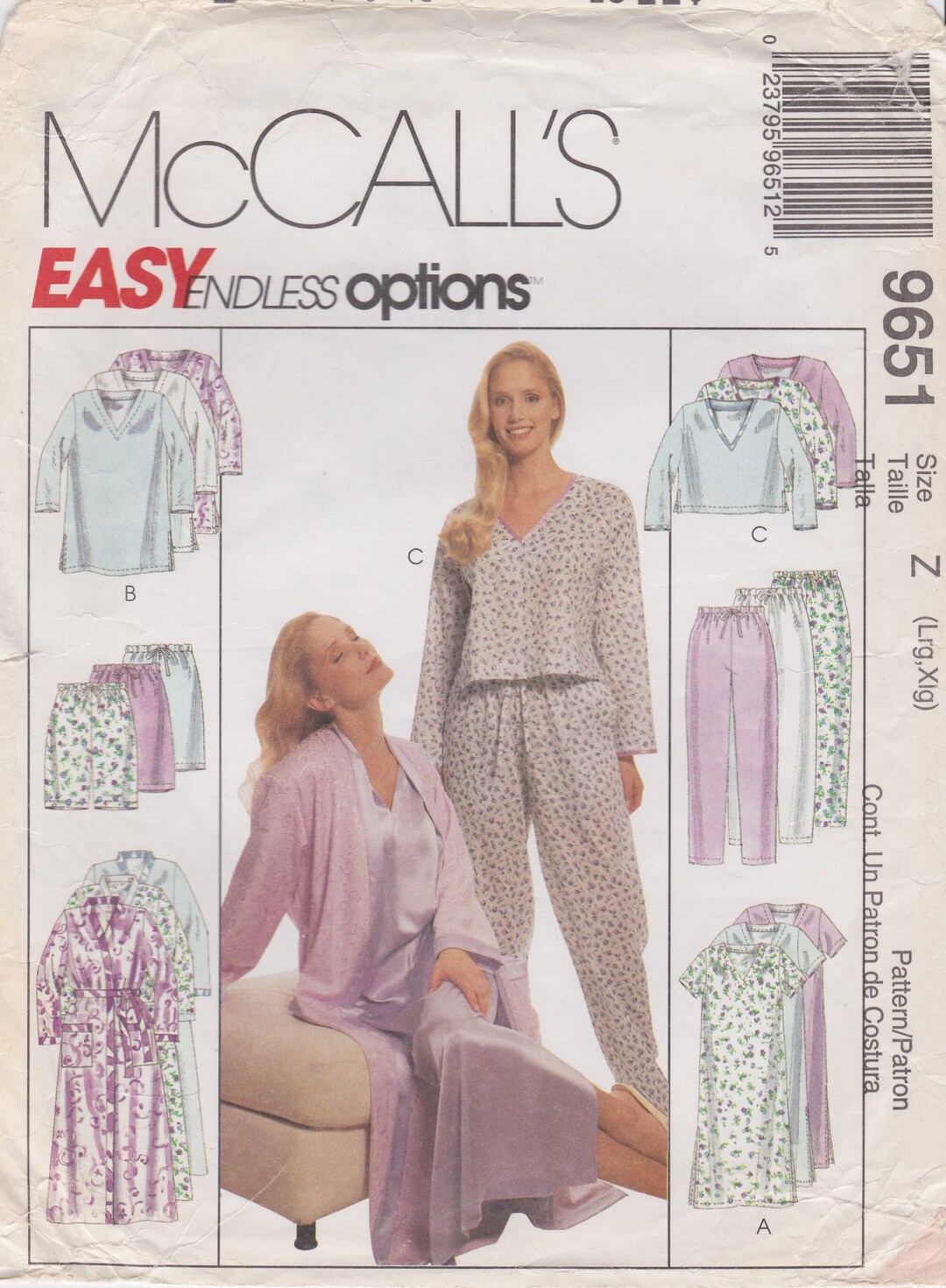Mccalls 9651 Vintage Sewing Pattern 9651 Pajamas Robe Nightgown ...