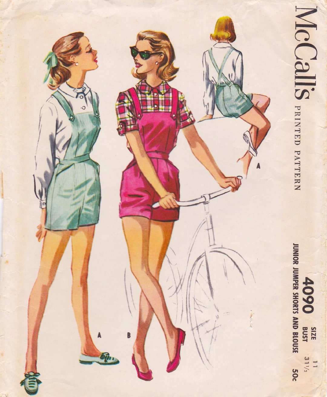 Mccalls 4090 Vintage 1950s Sewing Pattern Bibbed Shorts With Blouse ...