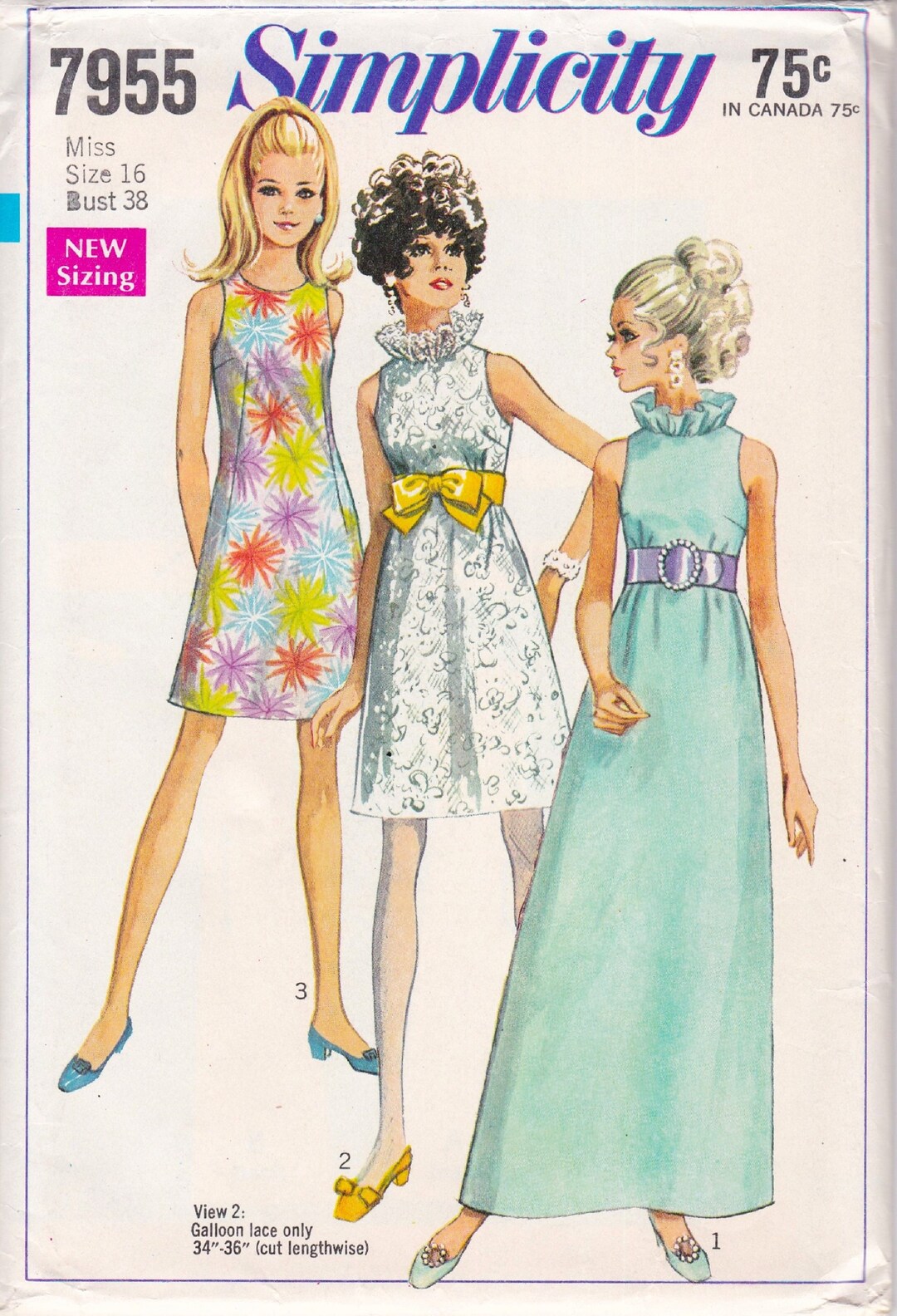 Simplicity 7955 Vintage 1960s Sewing Pattern Dress Size 16 Bust 38 ...