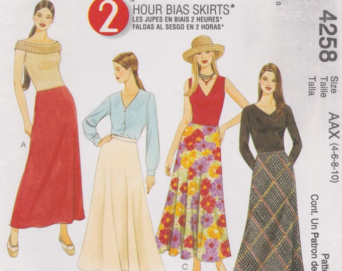 Mccalls 4258 Vintage Sewing Pattern Bias Skirt Sizes 4 6 8 10 Waist 22 ...