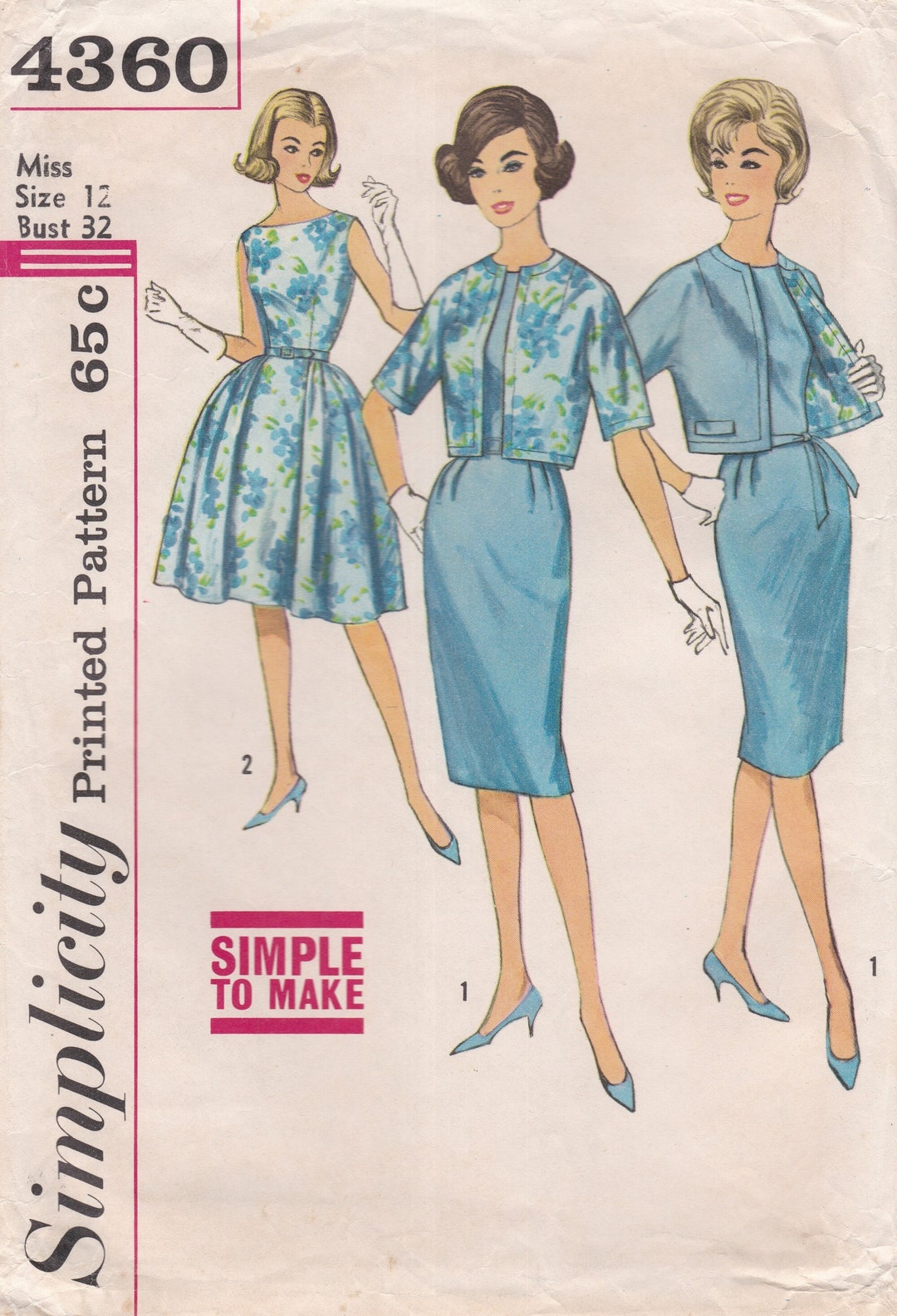 Simplicity 4360 Vintage 1960s Sewing Pattern Dress and Reversible ...