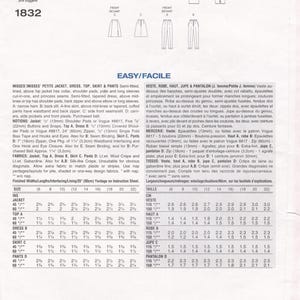 Vogue 1832, Sewing Pattern, Dress, Jacket, Pants, Skirt & Top, Sizes 6 ...