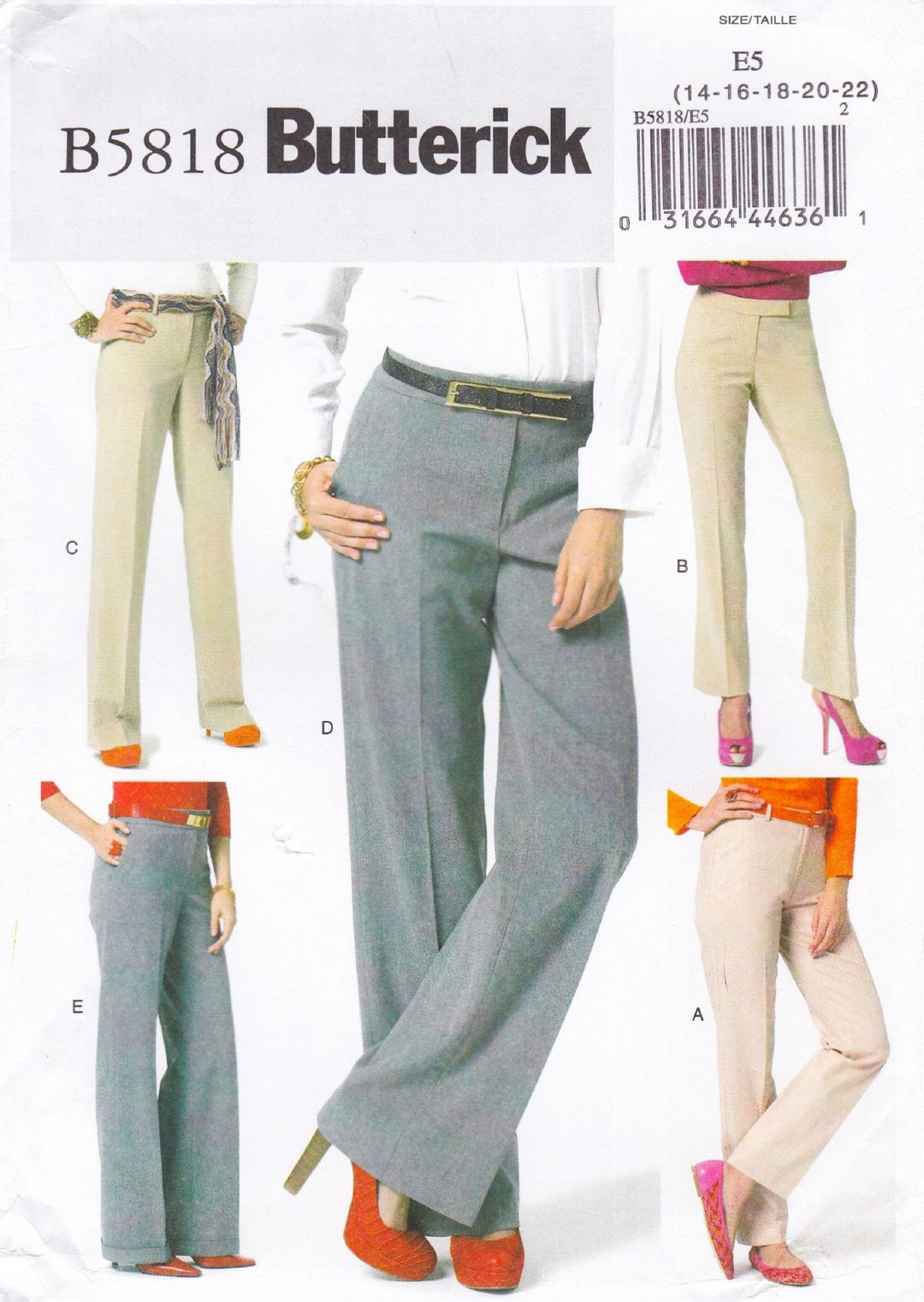 Butterick 5818 Sewing Pattern Trousers Pants Slacks Sizes 14 16 18 20 ...