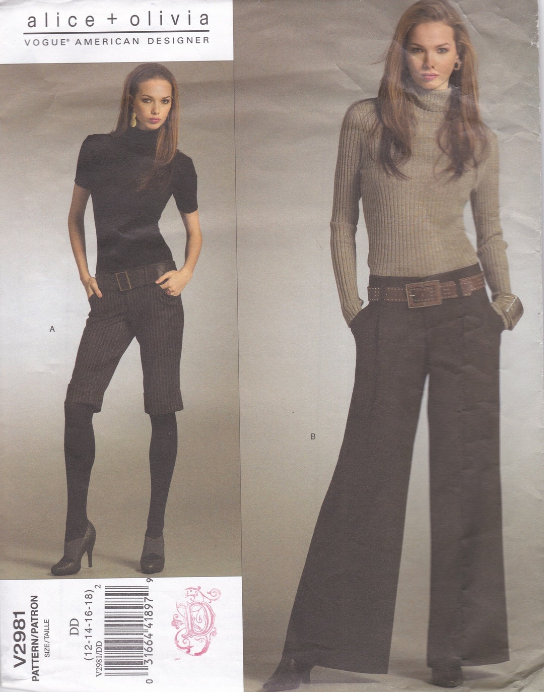 Vogue 2981 Designer Sewing Pattern by Alice and Olivia Trousers Pants ...