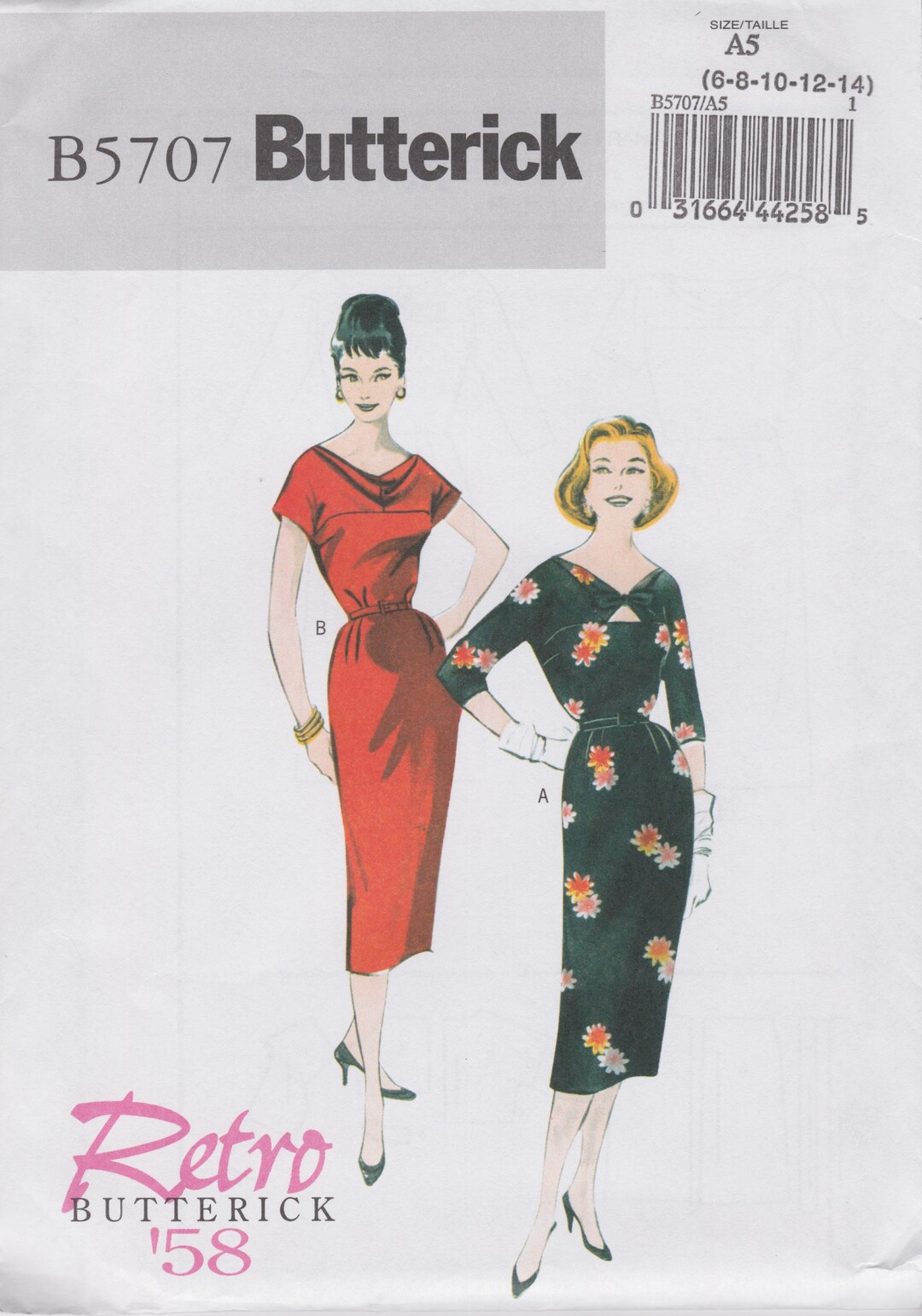 Butterick 5707 Reproduction Sewing Pattern 1950s Design Reissue Dress ...
