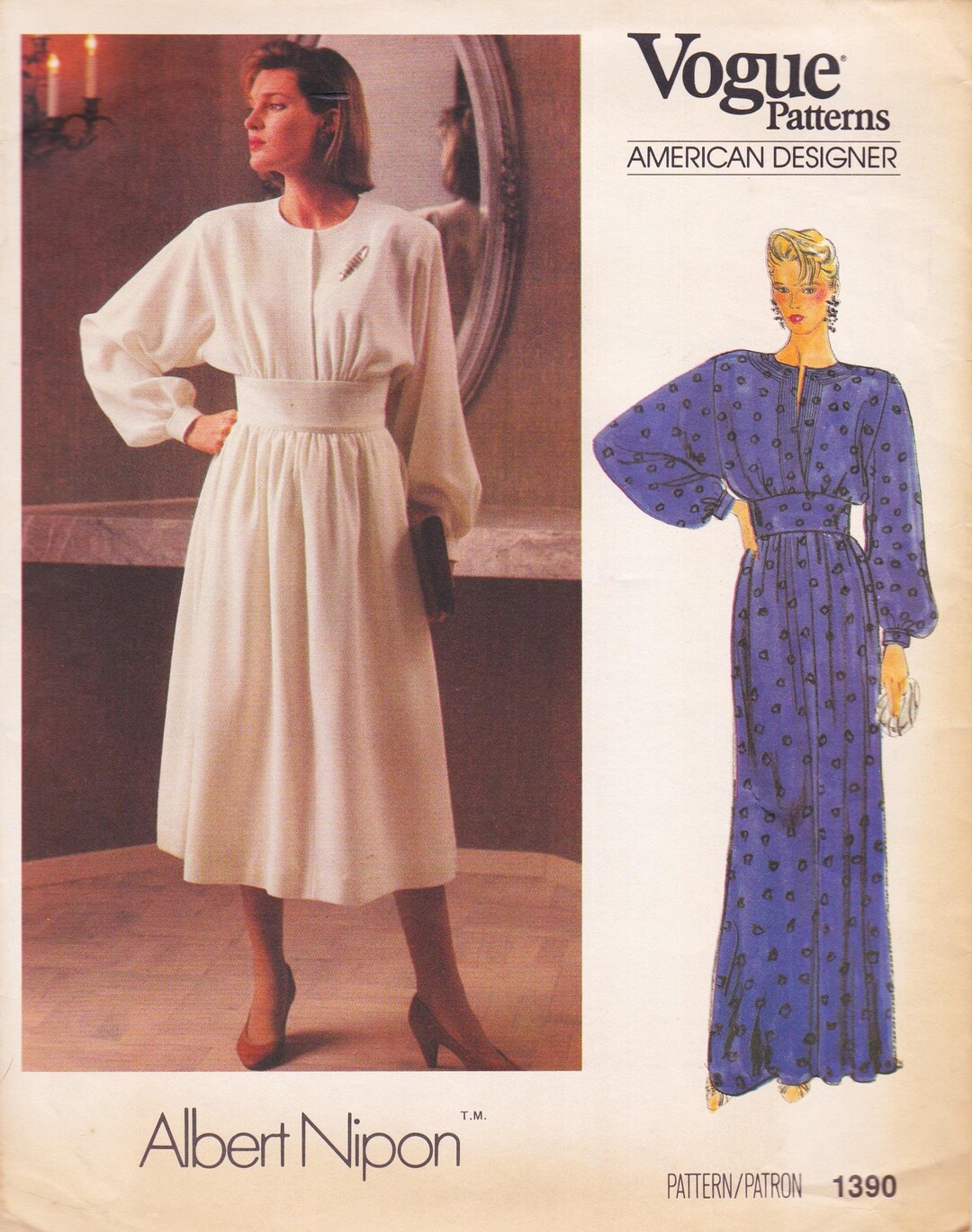 Vogue 1390 Vintage Designer Sewing Pattern by Albert Nipon Dress Gown ...