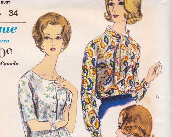 Vogue 5694 Vintage 1960s Sewing Pattern Blouse Shirt Top Size 14 Bust ...