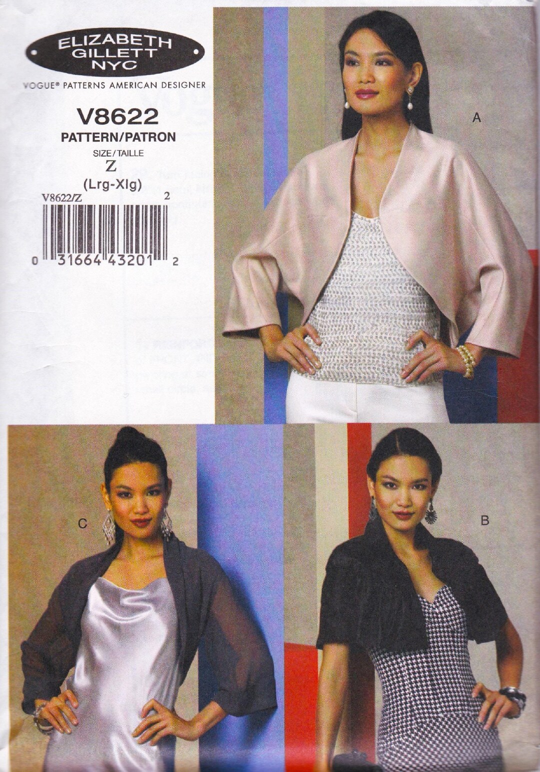 Vogue 8622 Accessories Sewing Pattern by Elizabeth Gillett Cropped Evening Jackets Cape Capelet ...