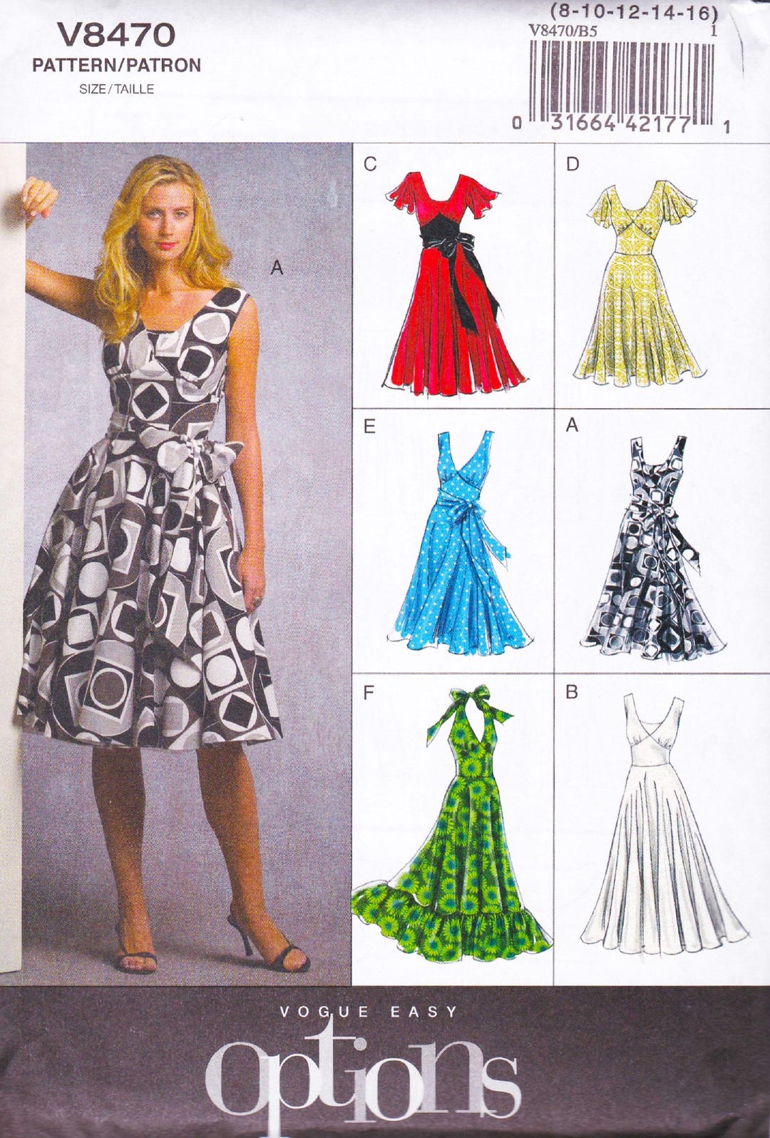 Vogue Easy Options 8470 Sewing Pattern Dress Sizes 8 10 12 14 16 Unused ...