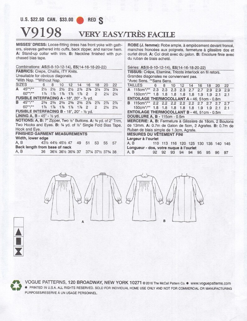 Very Easy Vogue 9198 Sewing Pattern Dress Sizes 6 8 10 12 14 Unused - Etsy