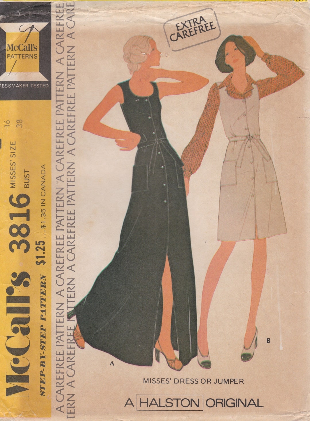 Mccalls 3816 Vintage Designer Sewing Pattern by Halston Dress Jumper ...