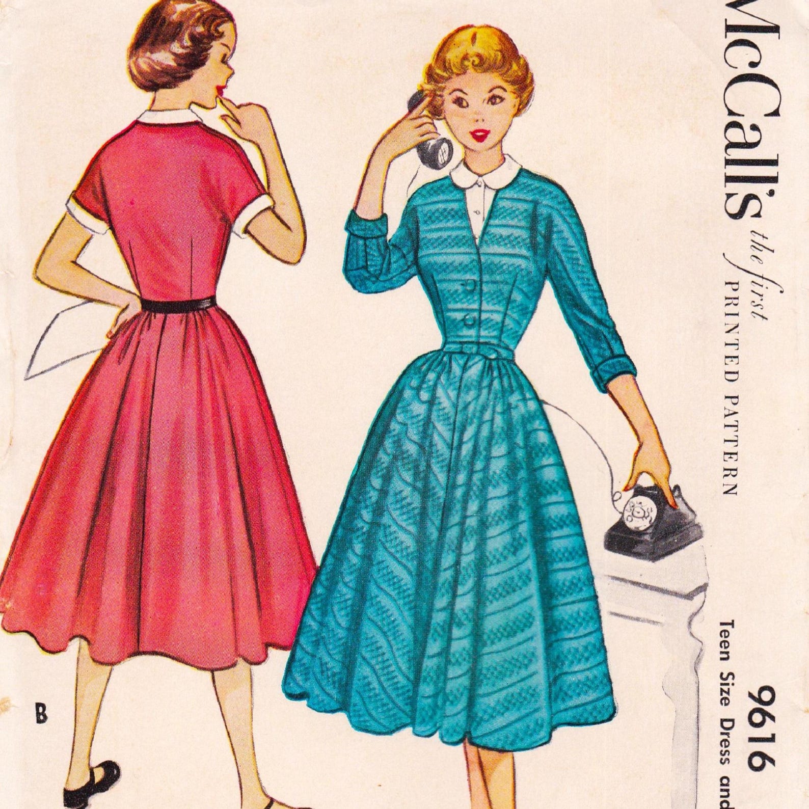 Mccalls 9616, Vintage 1950s Sewing Pattern, Dress, Size 14 Bust 32 ...
