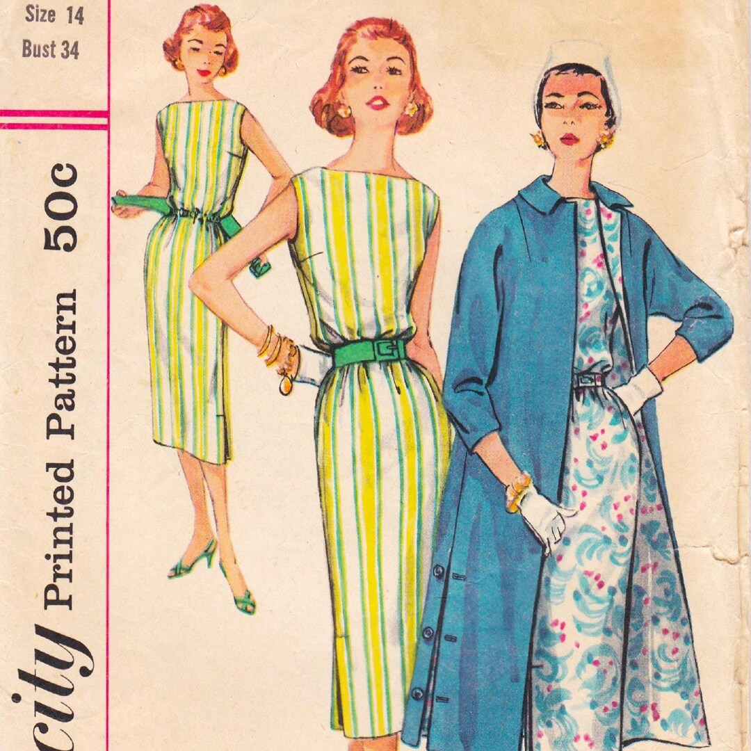 Simplicity 1911 Vintage 1950s Sewing Pattern Dress and Coat Size 14 ...