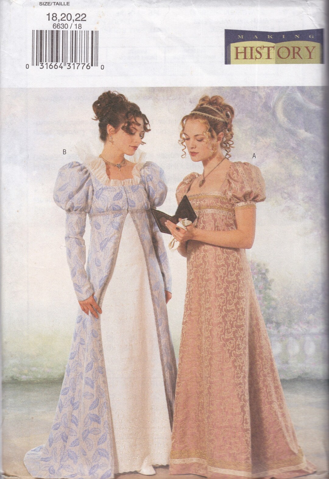 Butterick 6630 Vintage Costume Sewing Pattern Empire Waist - Etsy