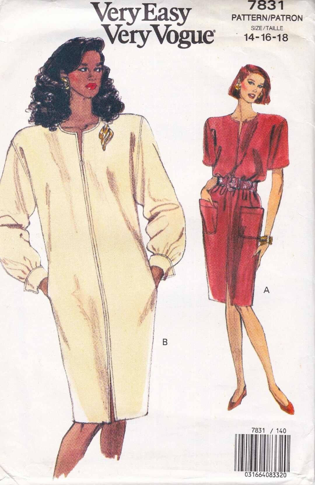 Very Easy Vogue 7831 Vintage Sewing Pattern Dress Sizes 14 16 18 Bust ...