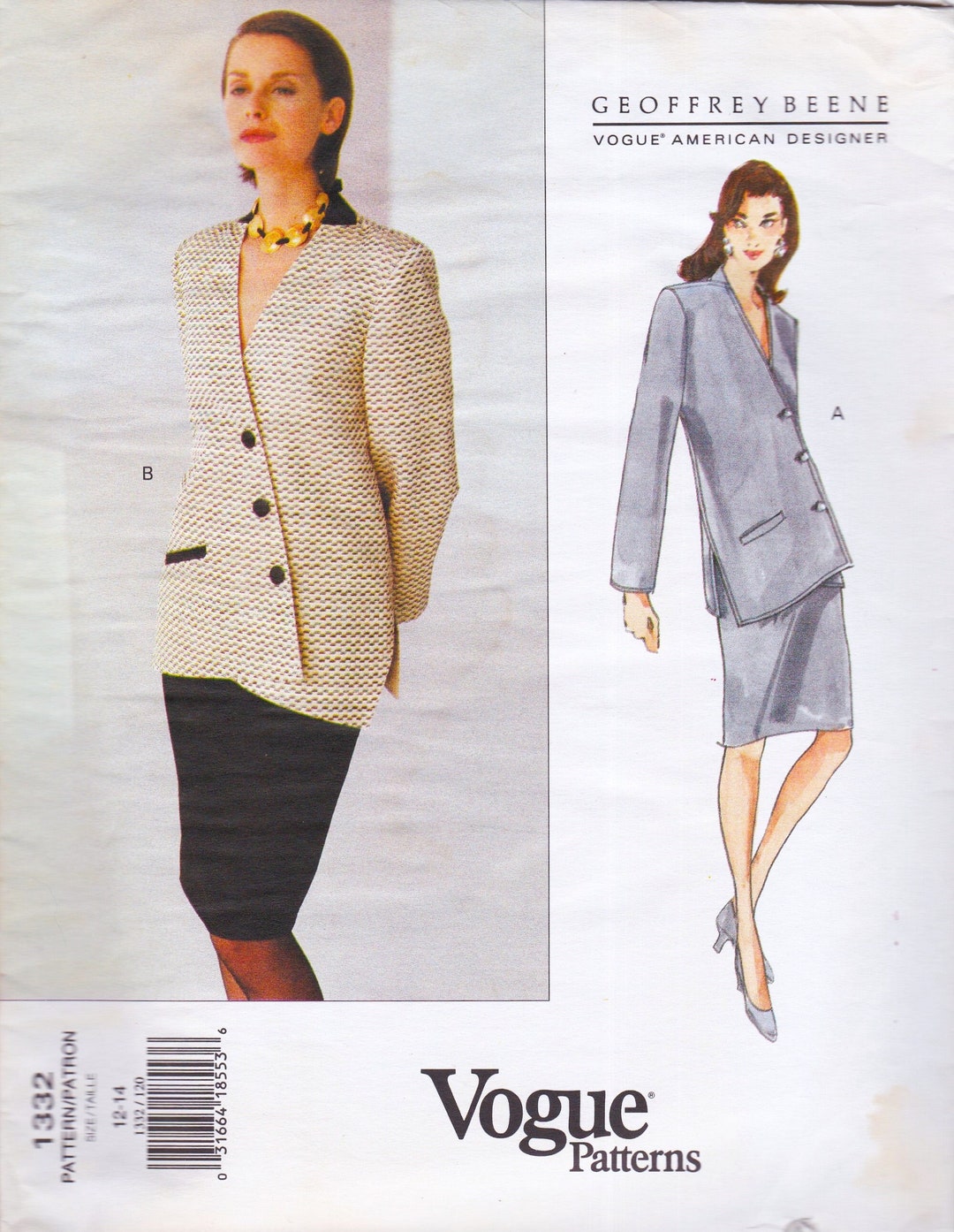 Vogue 1332 Vintage Designer Sewing Pattern by Geoffrey Beene Jacket ...