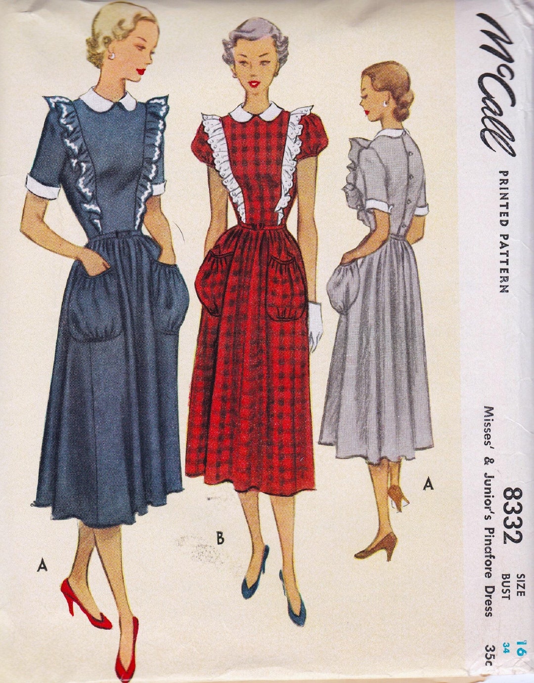 Mccall 8332 Vintage 1950s Sewing Pattern Pinafore Dress Size 16 Bust 34 ...