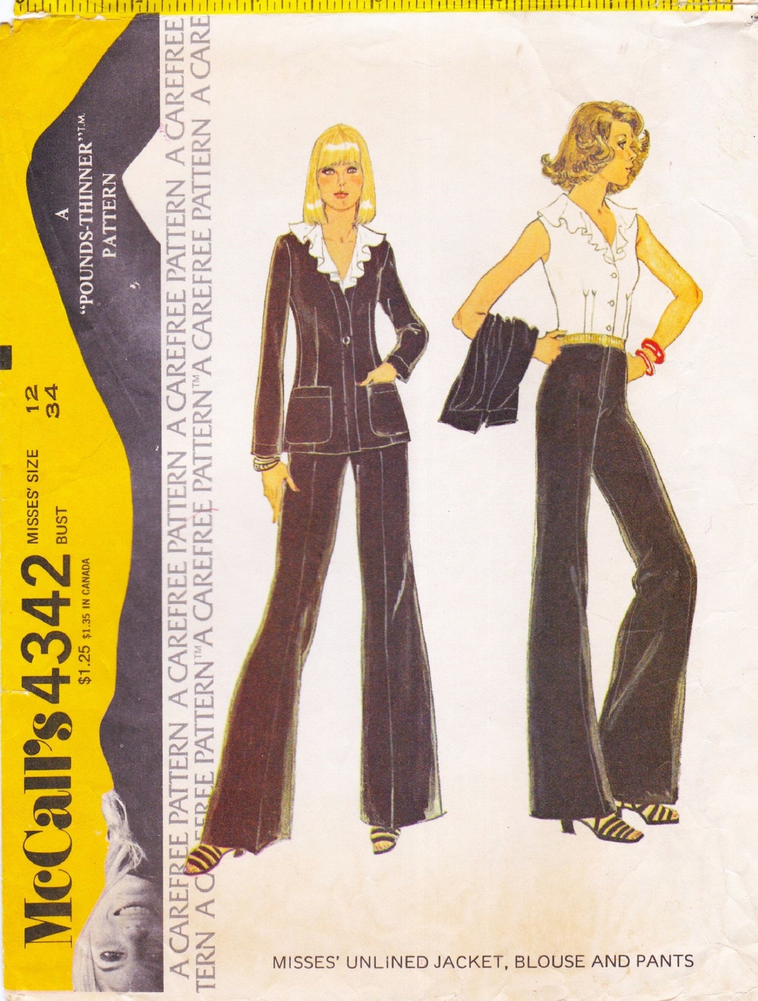 Mccalls 4342 Vintage Sewing Pattern Trousers Pants Jacket Blouse Size ...
