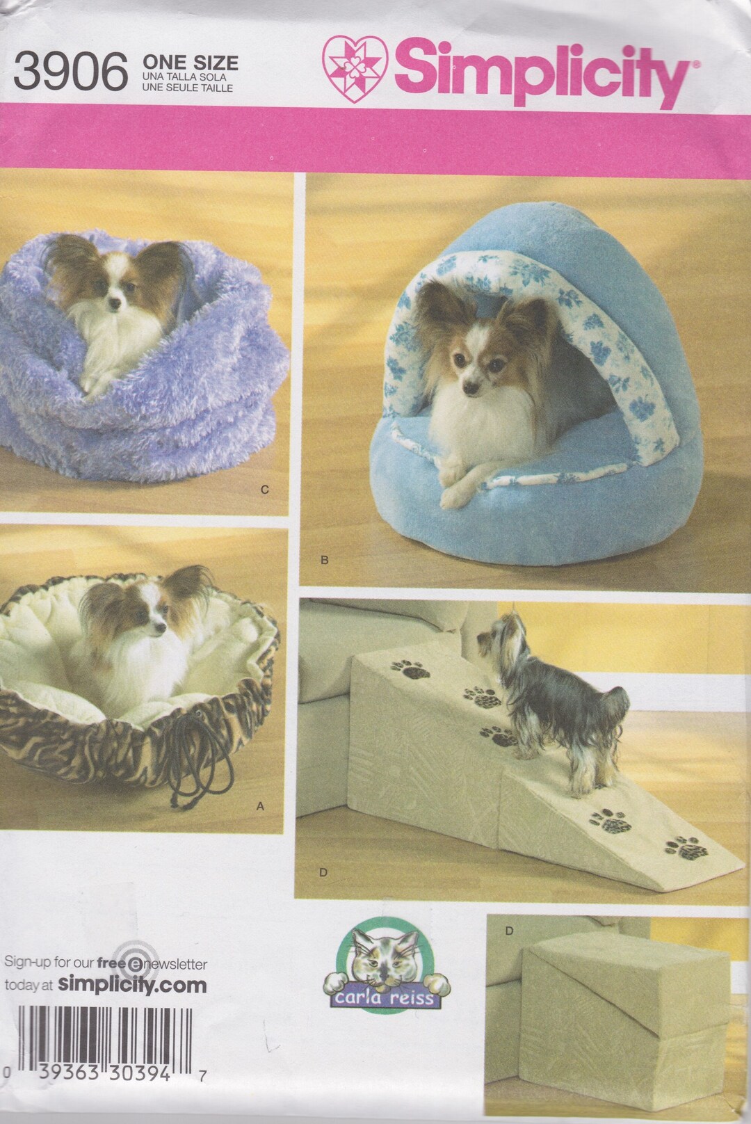 Simplicity 3906 Craft Sewing Pattern by Carla Reiss Dog Cat Pet Bed and ...