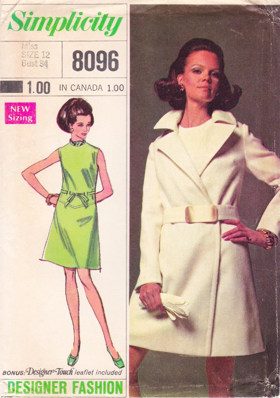 Simplicity 8096 Vintage Sewing Pattern Dress and Coat Size 12 Bust 34 ...