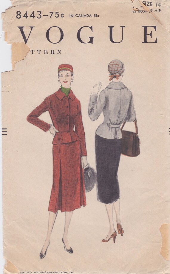 Vogue 8443 / Vintage 1950s Sewing Pattern / Jacket Skirt Suit | Etsy
