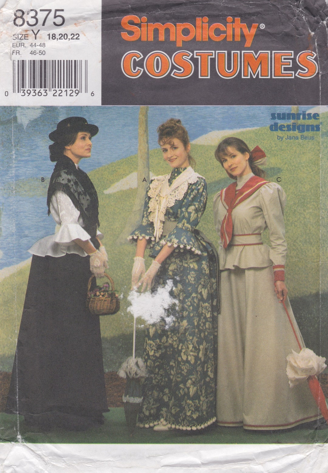 Simplicity 8375 Vintage Sewing Pattern 1890s Era Costume Sizes 18 20 22 ...