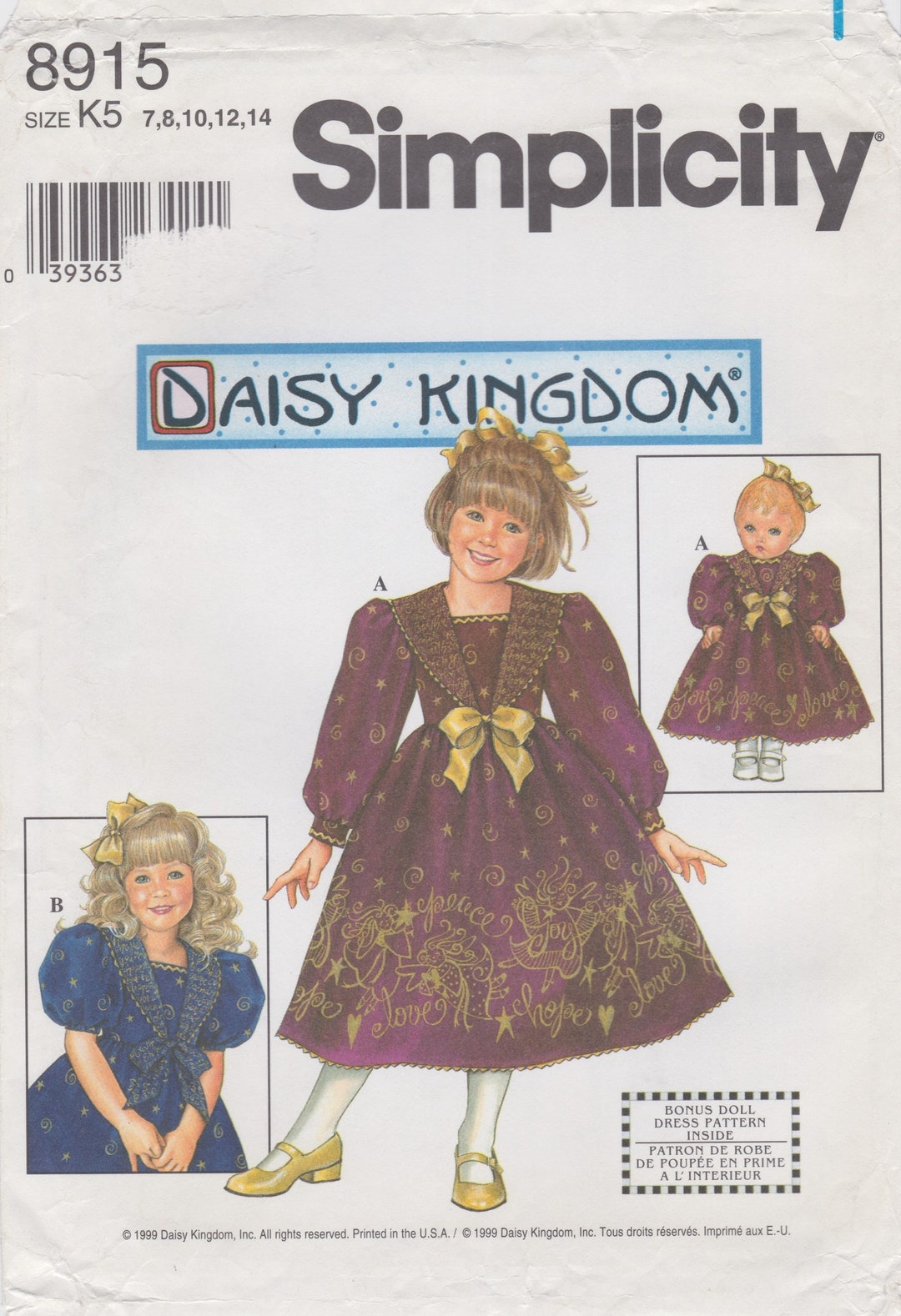 Simplicity 8915 Vintage Daisy Kingdom Sewing Pattern for Child and Doll ...