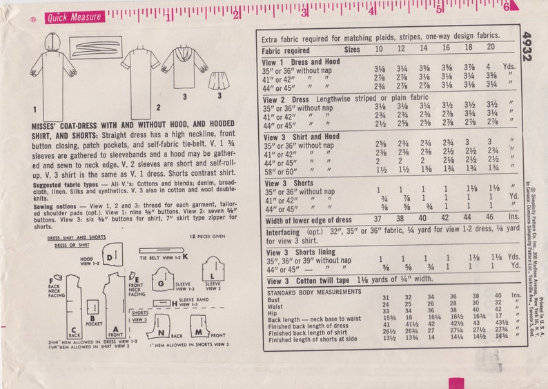 Simplicity 4932 / Vintage Sewing Pattern / Coat Dress or - Etsy