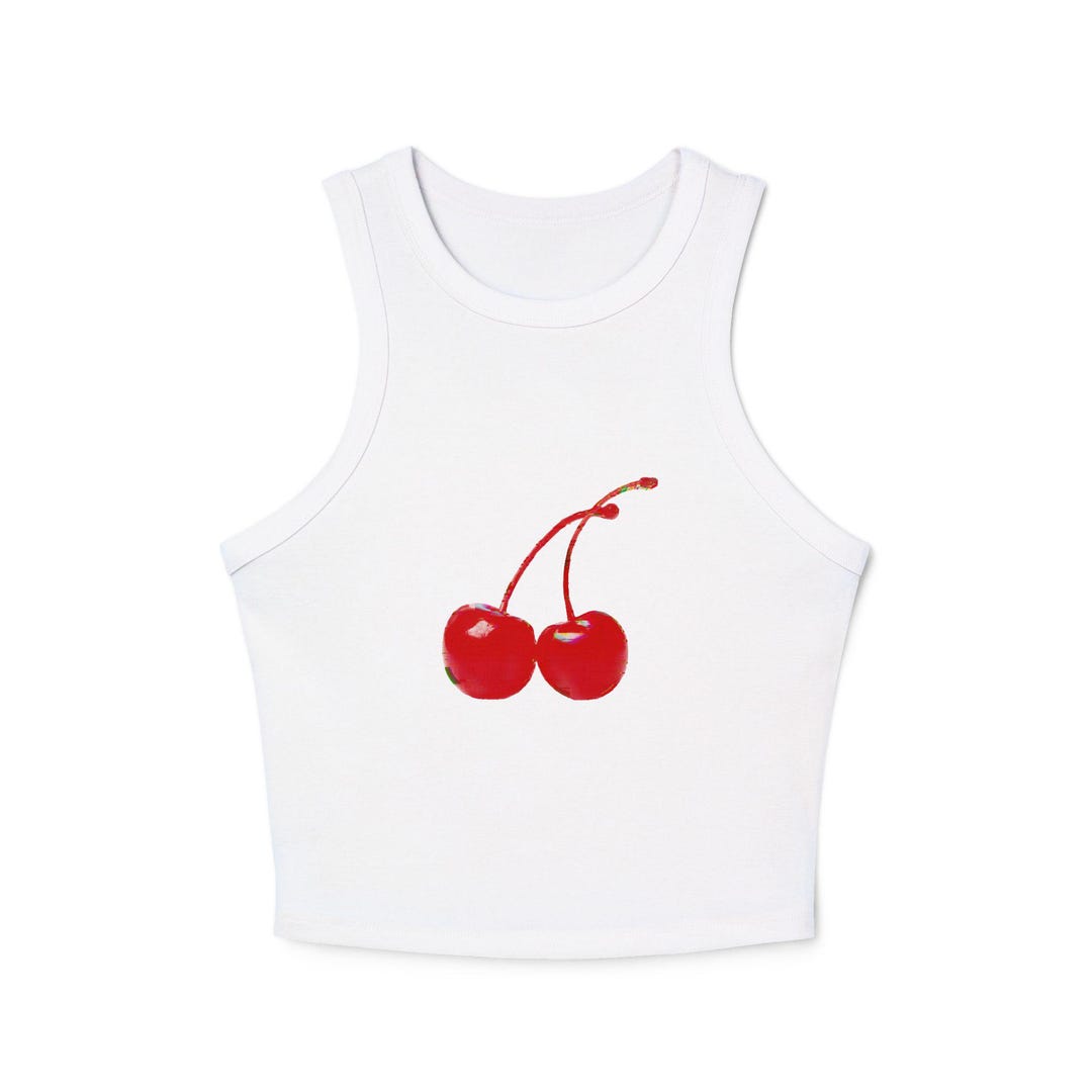 Cherry Print Women's Micro Rib Racer Tank Top, Summer Style, Casual ...