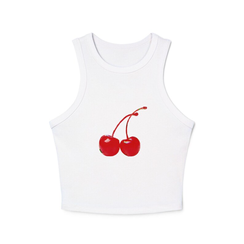Cherry Print Women's Micro Rib Racer Tank Top, Summer Style, Casual ...
