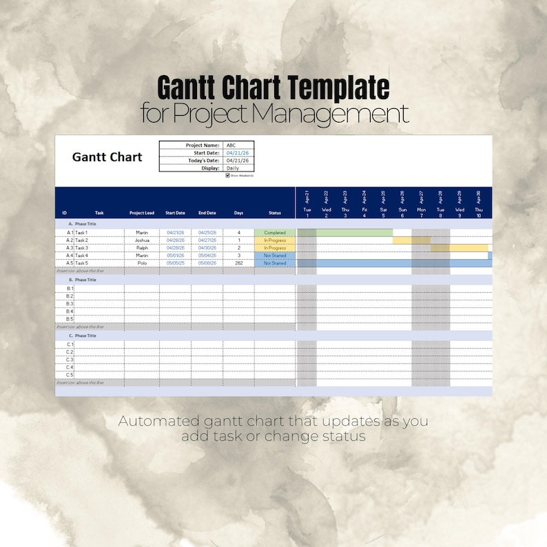 Advanced Gantt Chart Project Management Template (excel) - Etsy