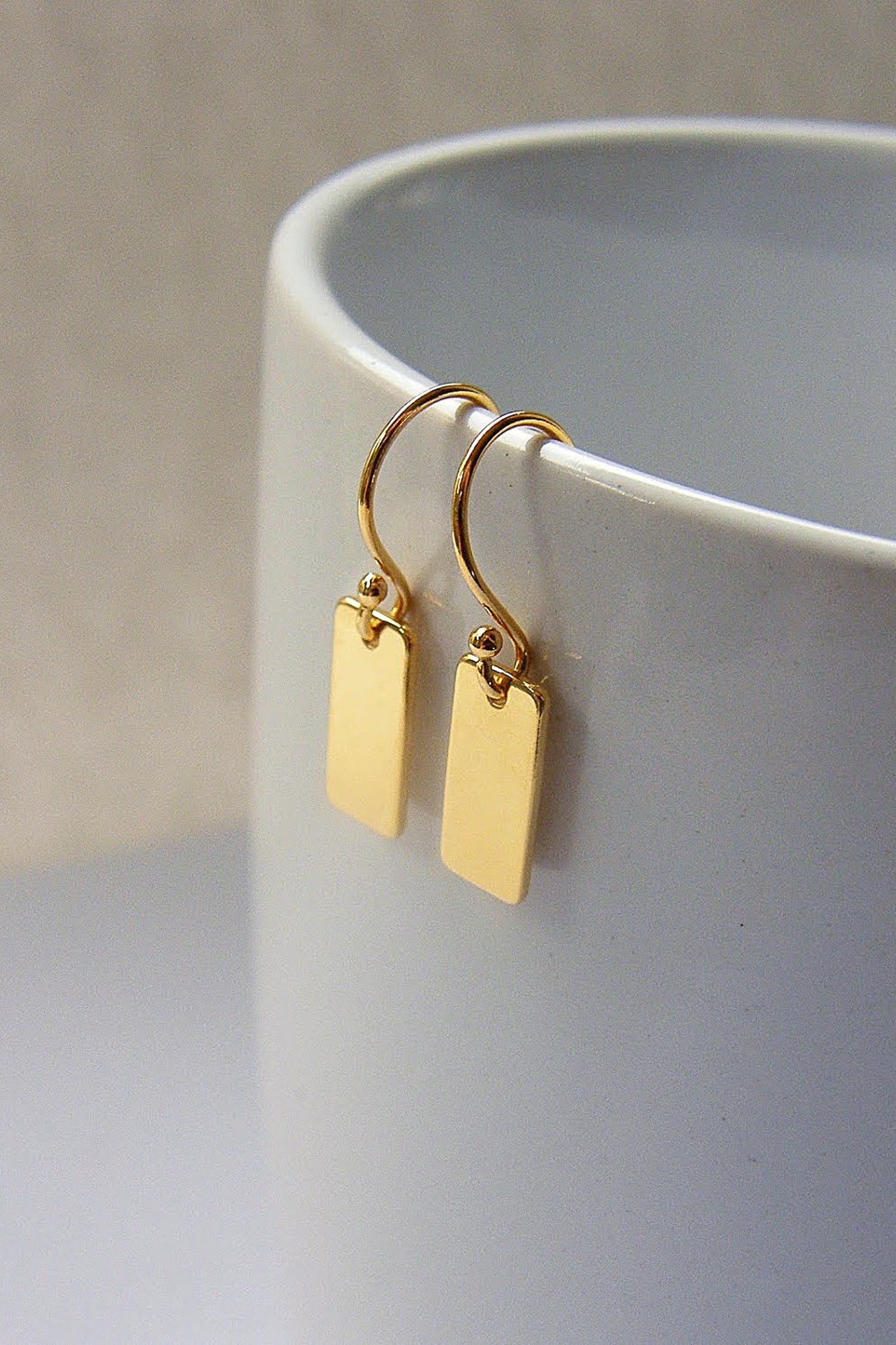 Gold Rectangle Earrings Small Gold Earrings Minimalist | Etsy