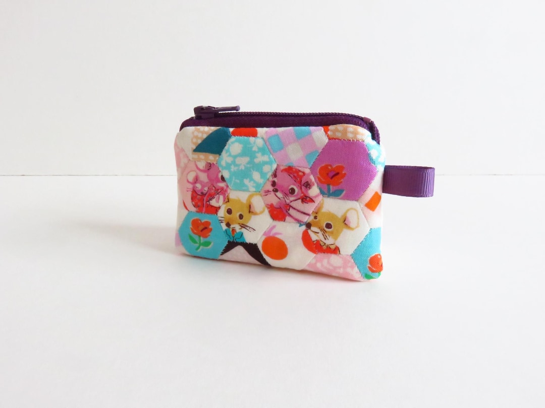 Tiny Heather Ross Country Mouse Epp Hexie Patchwork Fabric Coin Purse ...