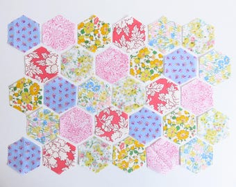 EPP Kit 08 Liberty Lawn 1 Inch English Paper Piecing 48 Hexagon Fabric and Paper Collection. - Etsy