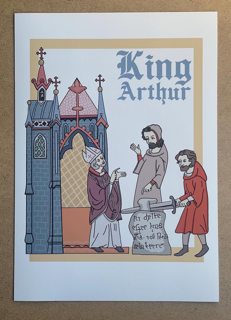 King Arthur A4 Print | Sword in the Stone Medieval Illuminated ...