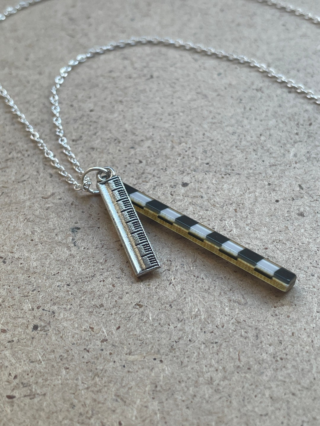 Archaeology Photo Scales & Ruler Necklace | Silver Charms Acetate Black ...
