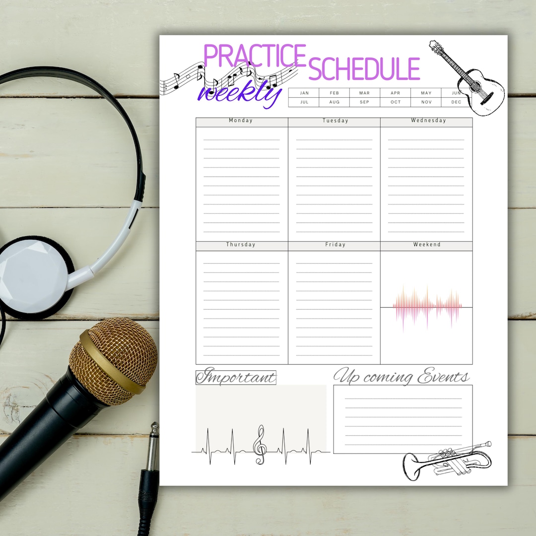 Music Practice Schedule | Weekly Planner PDF & PNG | 8.5x11 Music ...