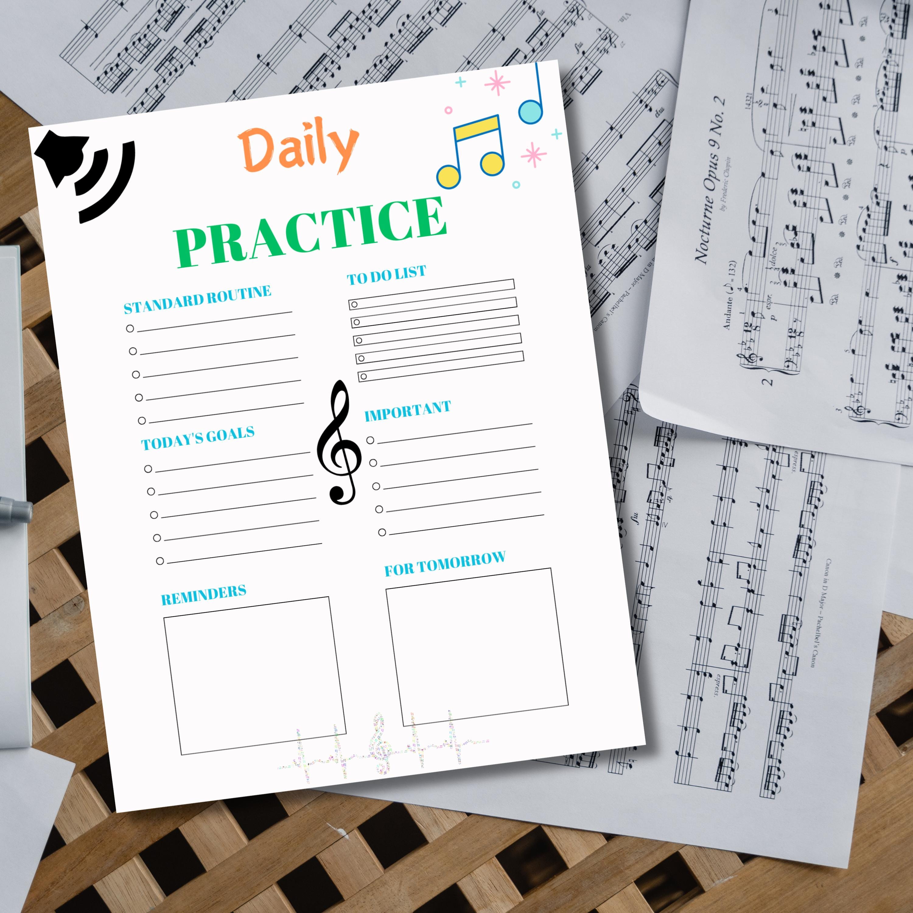 Daily Music Practice Sheet | Printable Practice Log | Music Planner PDF ...