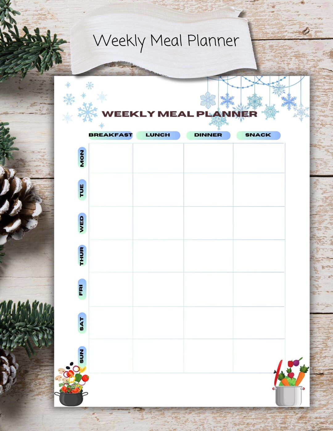 Winter-themed Meal Planner | Digital Download | Weekly Menu Planner - Etsy
