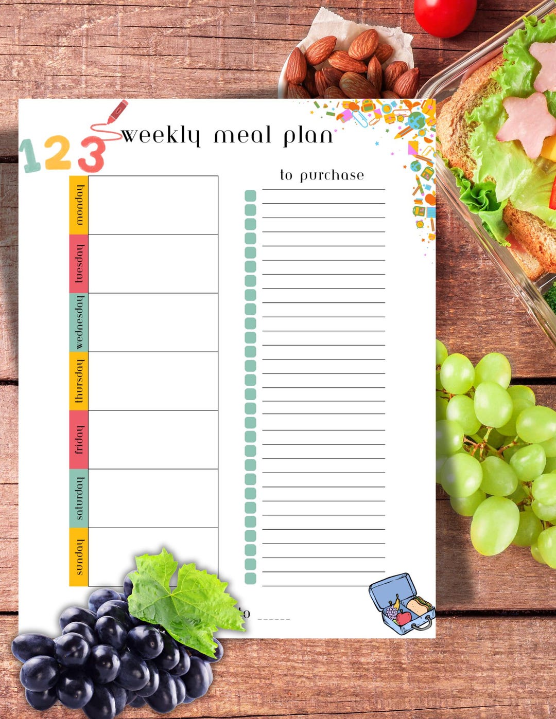 School-themed Meal Planner | Digital Download | Weekly Menu & Grocery ...